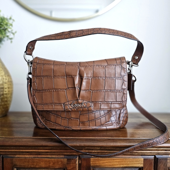 Coach | Bags | Coach Croc Embossed Genuine Leather Shoulder Crossbody ...